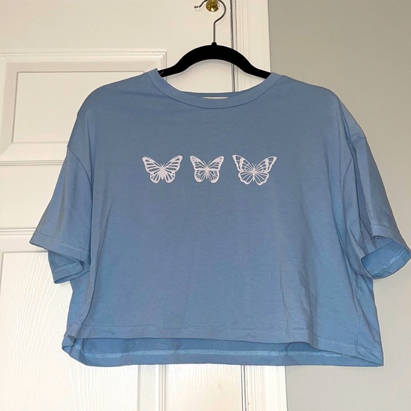ROMWE | Tops | Light Blue Butterfly Tee | Poshmark